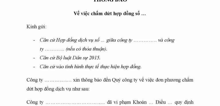Tải xuống mẫu thông báo đơn phương chấm dứt hợp đồng kinh tế